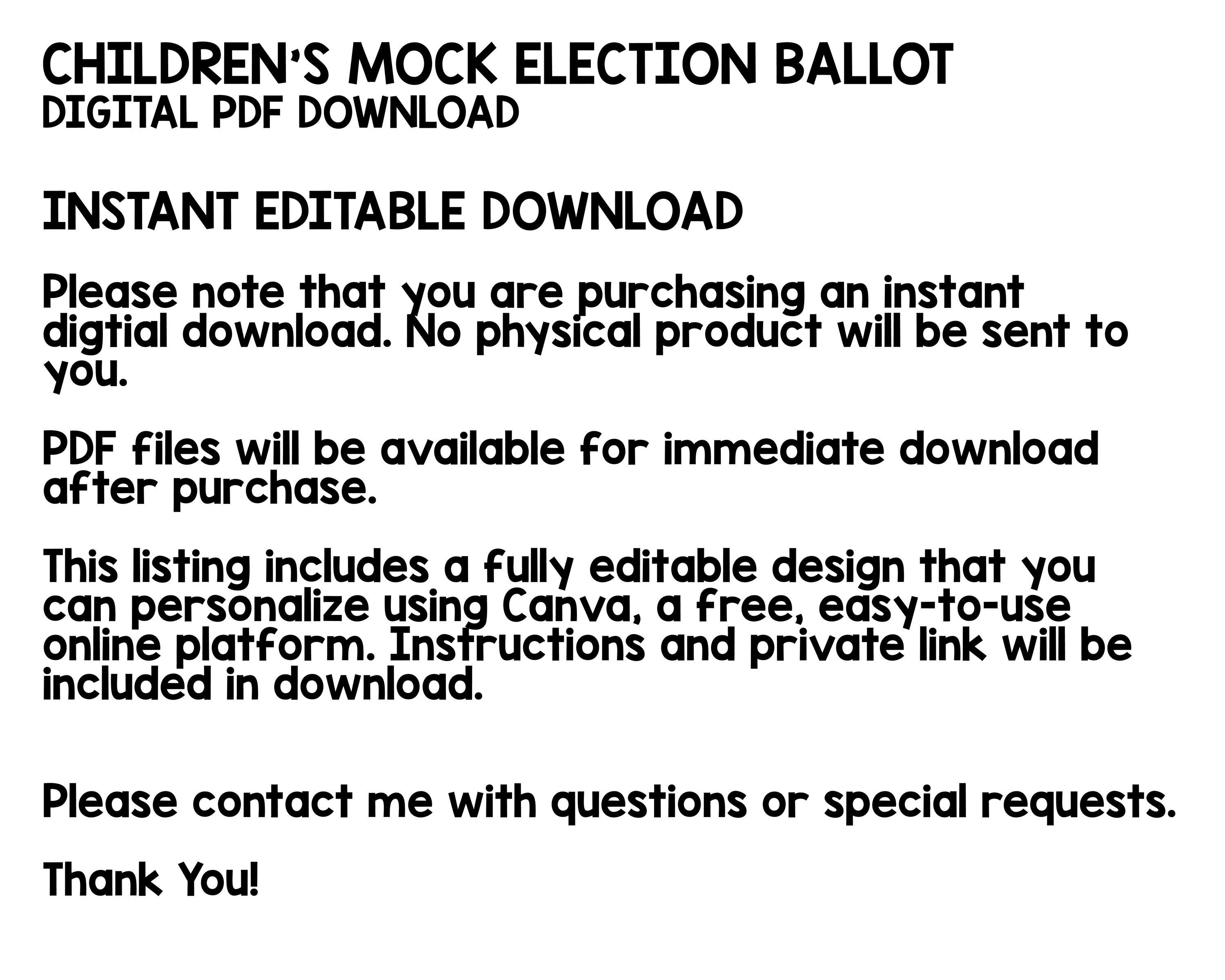 Mock Election Ballot - INSTANT DIGITAL DOWNLOAD - Etsy