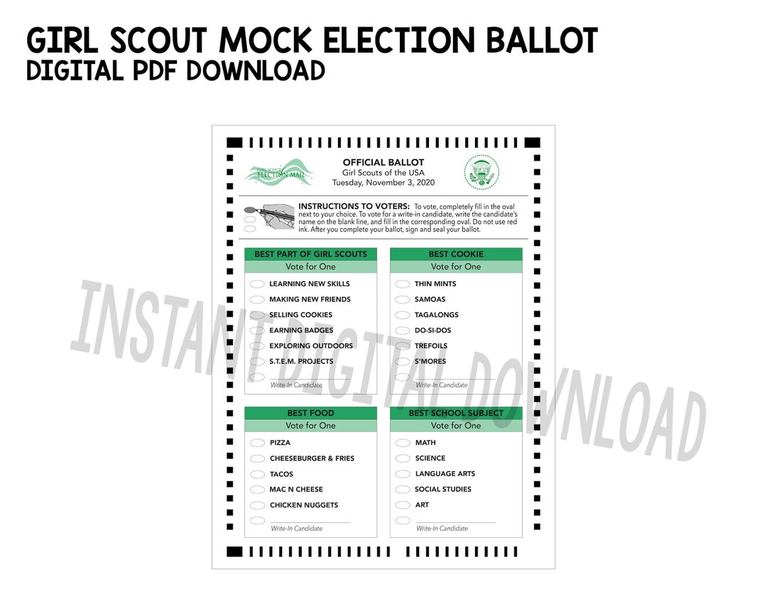 Girl Scout Theme Mock Election Ballot INSTANT DIGITAL DOWNLOAD - Etsy