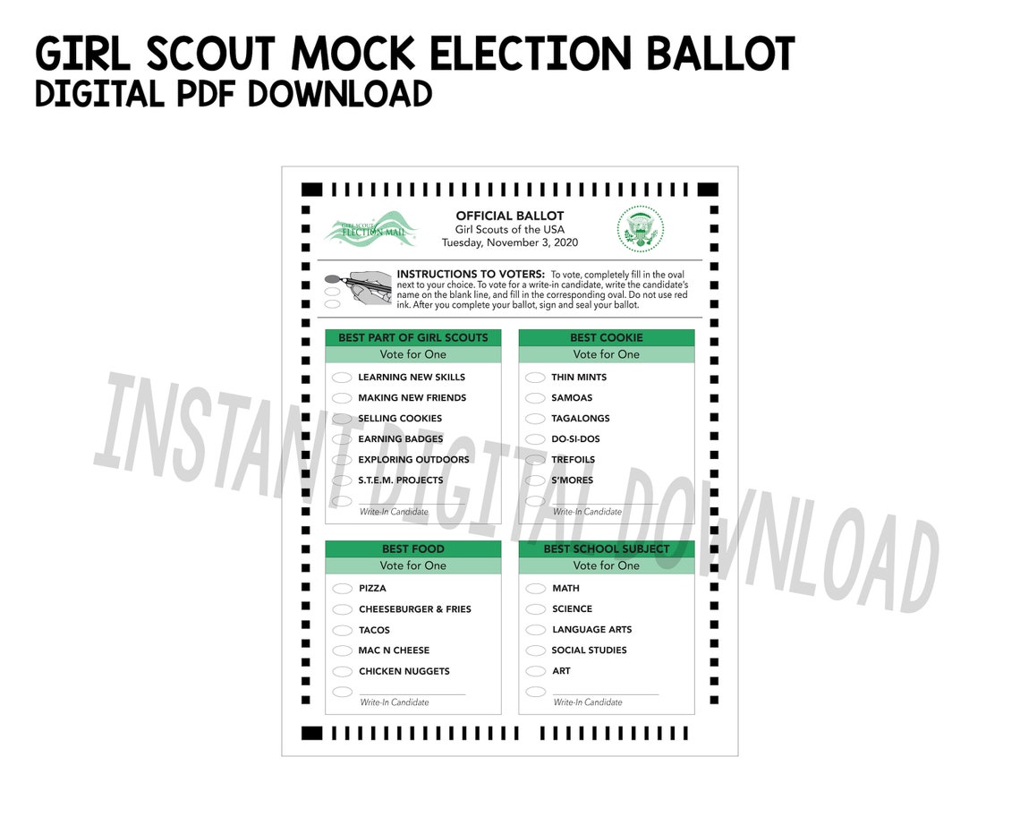 Girl Scout Theme Mock Election Ballot INSTANT DIGITAL - Etsy