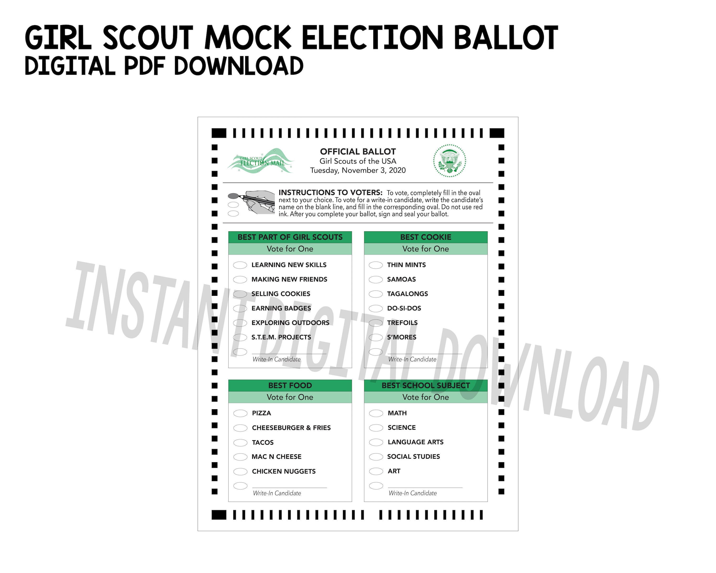 Girl Scout Theme Mock Election Ballot INSTANT DIGITAL - Etsy Canada
