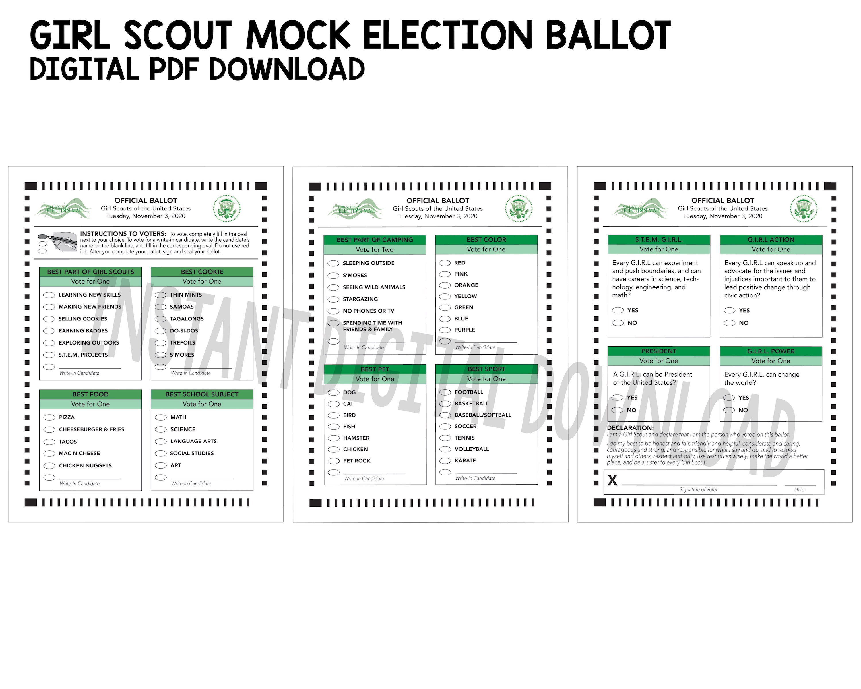 Girl Scout Theme Mock Election Ballot INSTANT DIGITAL | Etsy