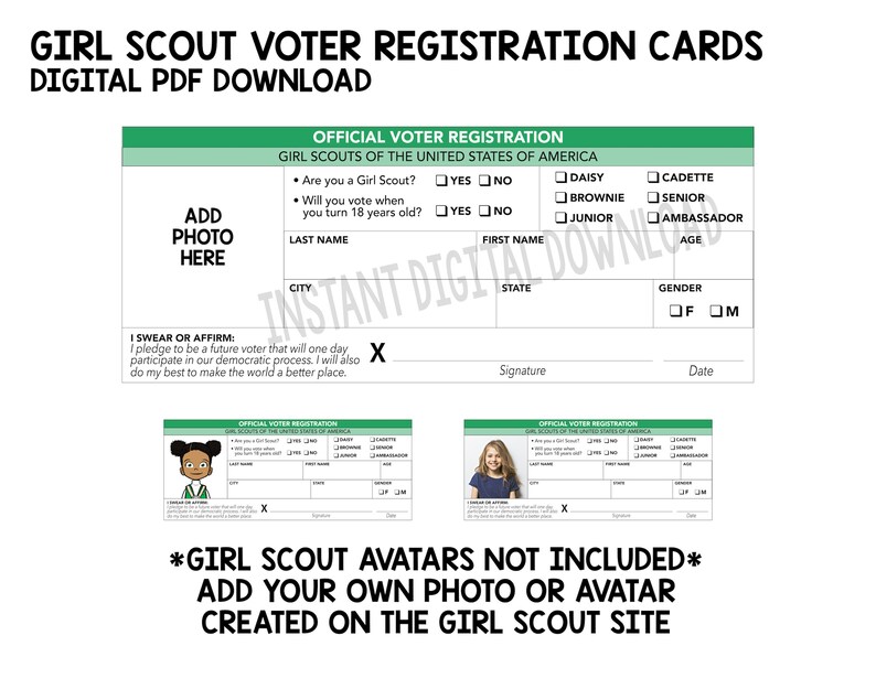 Girl Scout Mock Voter Registration Cards Democracy Badge INSTANT ...