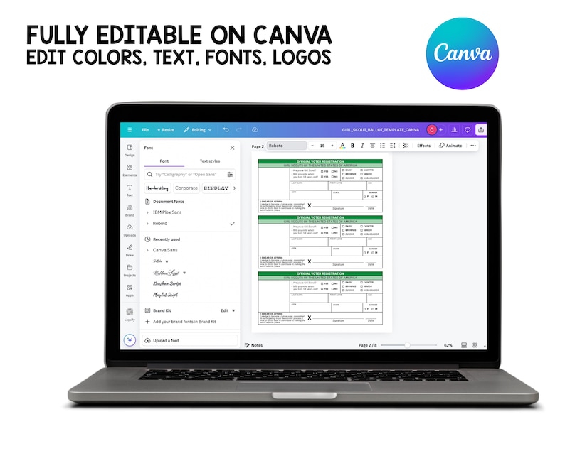 Girl Scout Mock Voter Registration Cards - Election - INSTANT DIGITAL ...