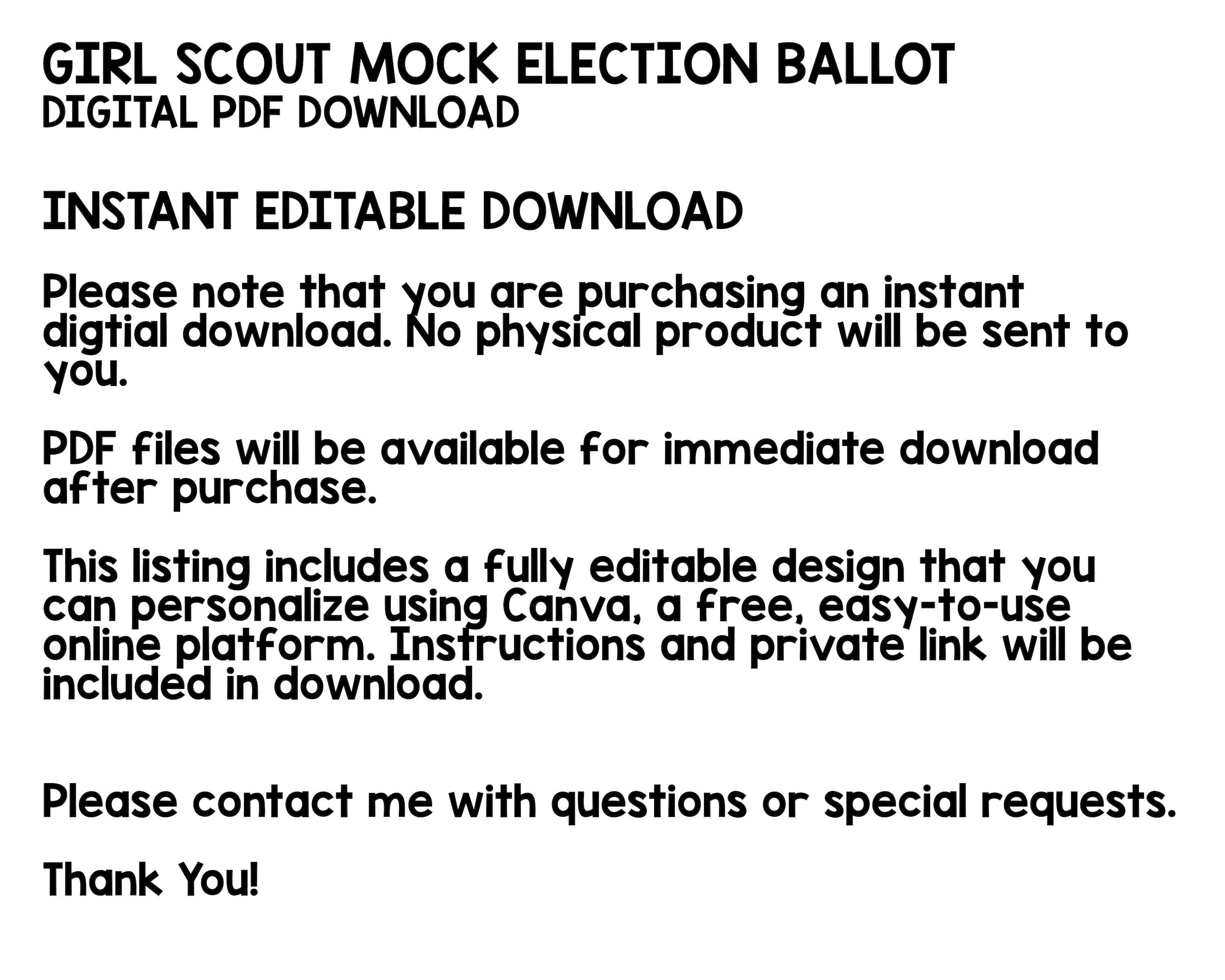 Girl Scout Theme Mock Election Ballot - Editable - INSTANT DIGITAL ...