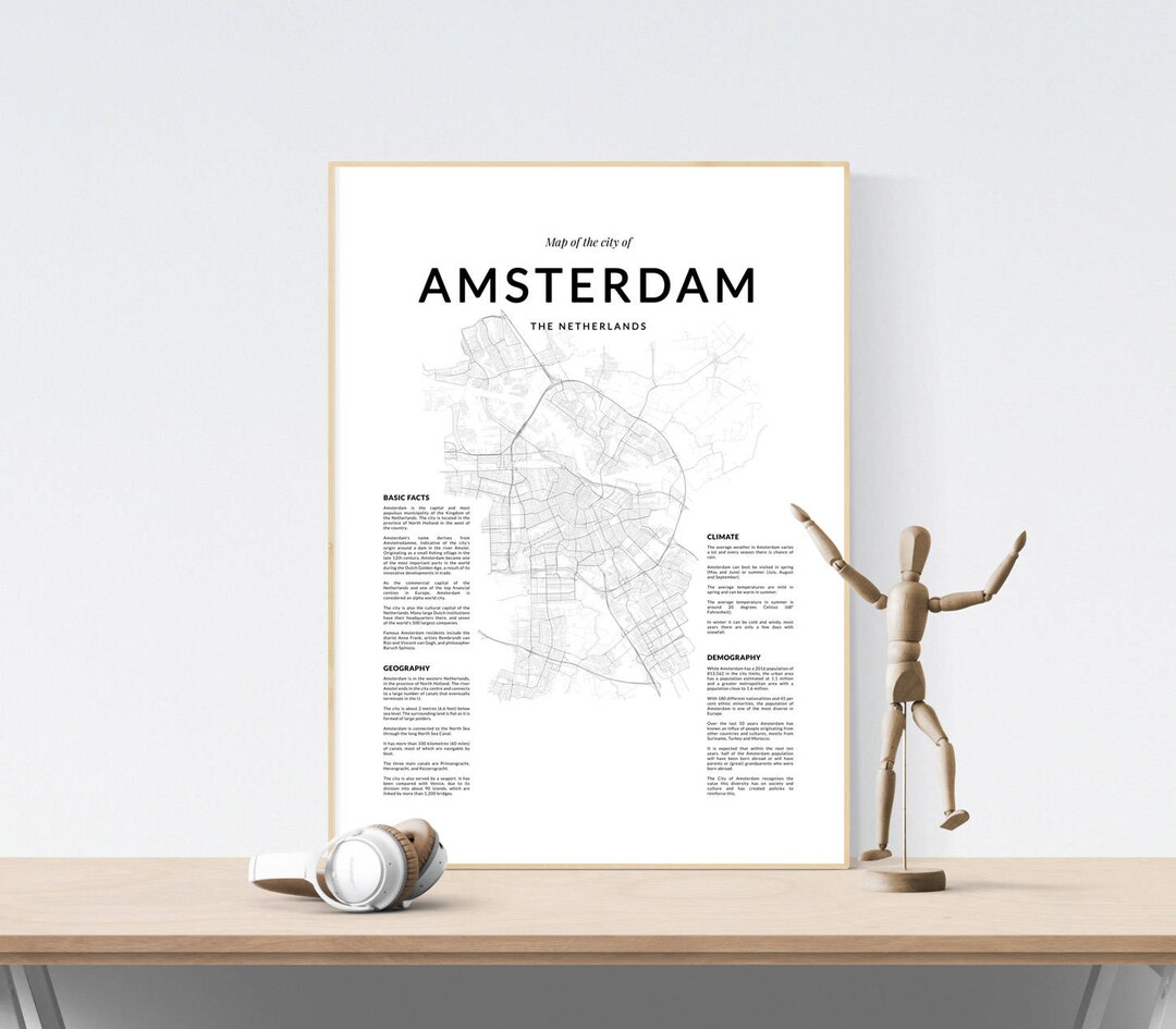Amsterdam Map Print, Map Wall Art, Amsterdam Map Wall Art, Amsterdam ...