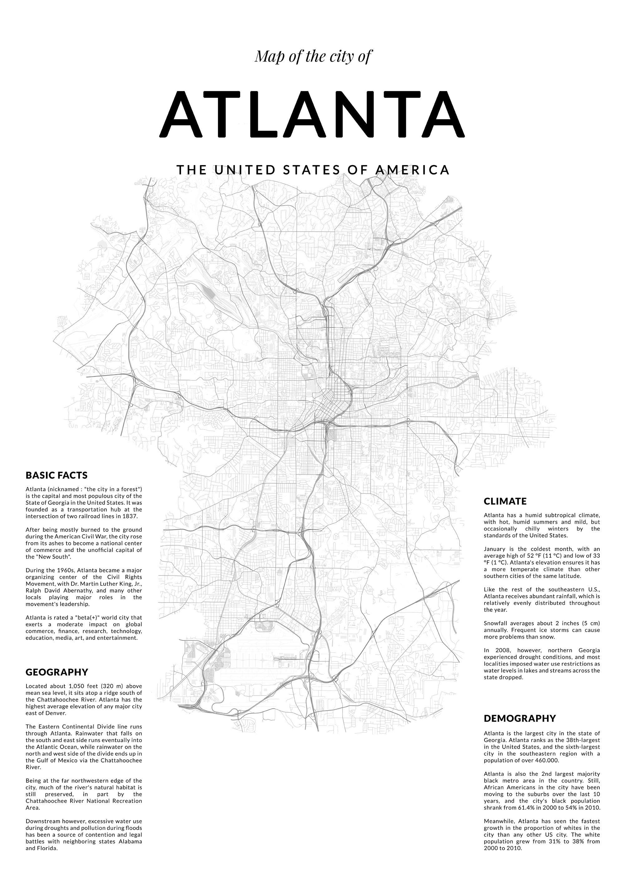 Atlanta Map Print Atlanta Wall Map Atlanta Print Atlanta - Etsy