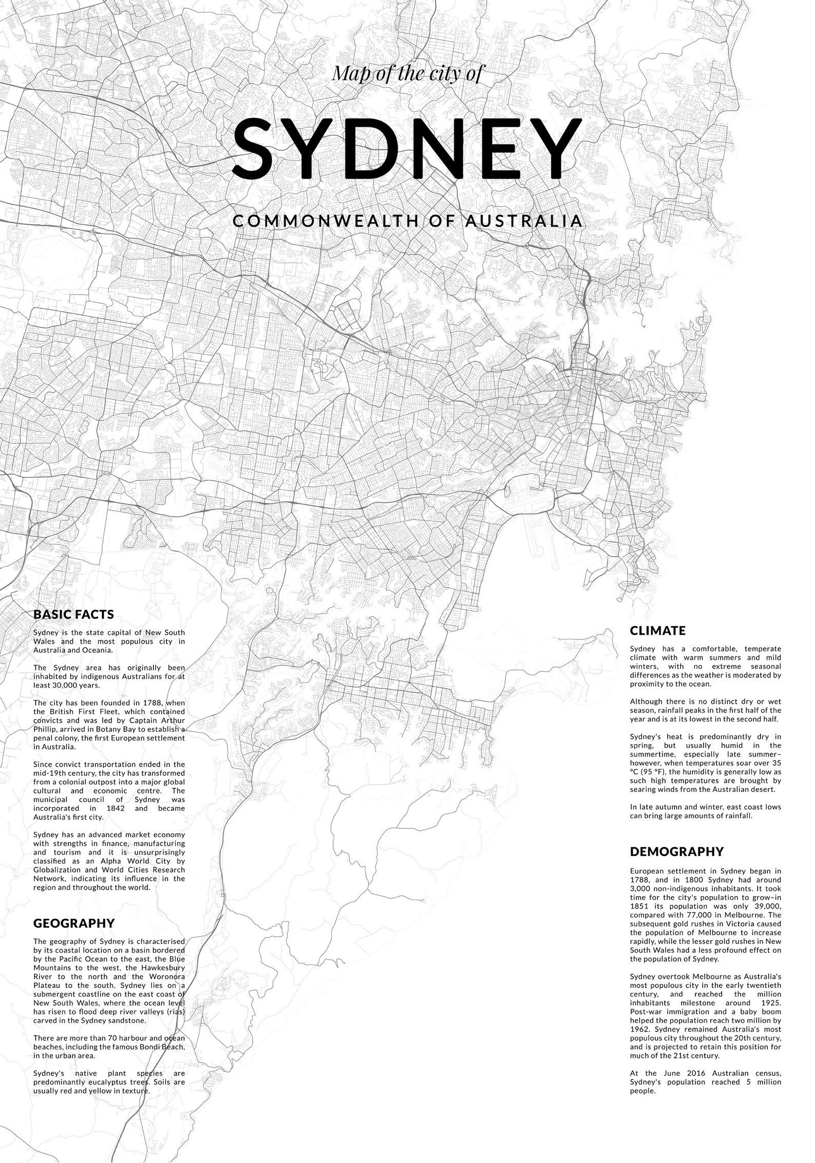 Mapa de Sídney póster de Sídney Sídney Sydney mapa en - Etsy México