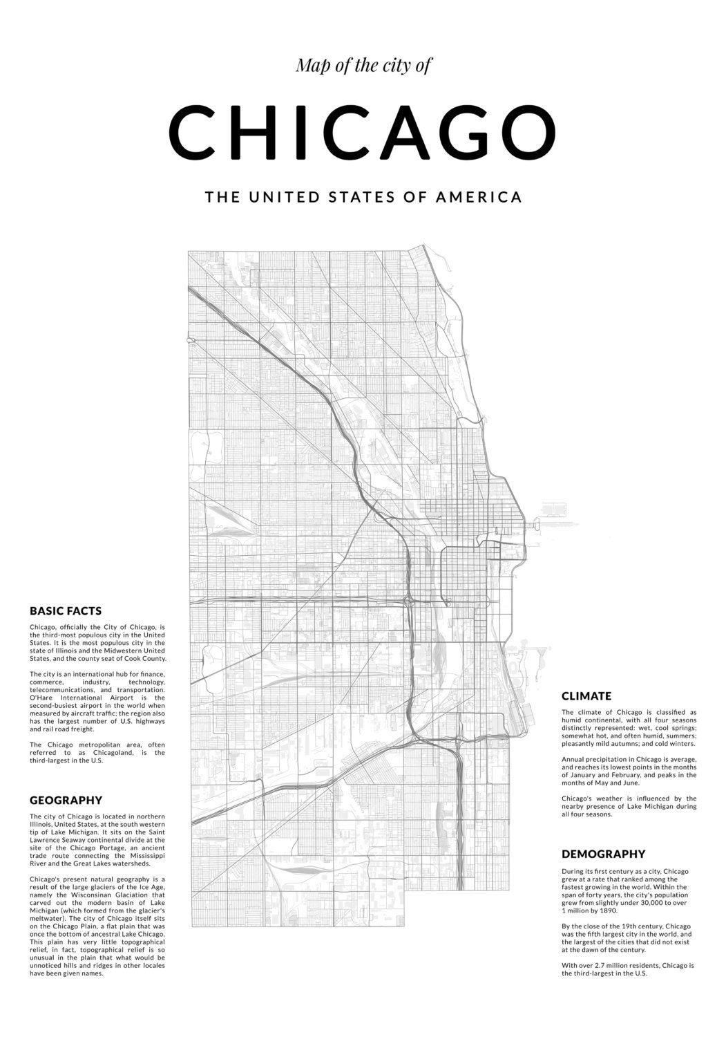 Chicago map print Map Wall Art Chicago map wall art Chicago | Etsy