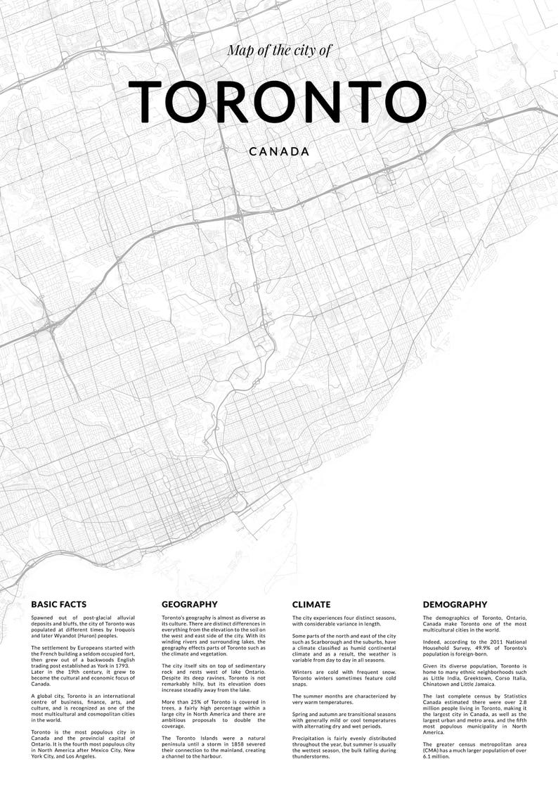 Toronto Map Print City Map of Toronto Toronto Map Wall Art - Etsy