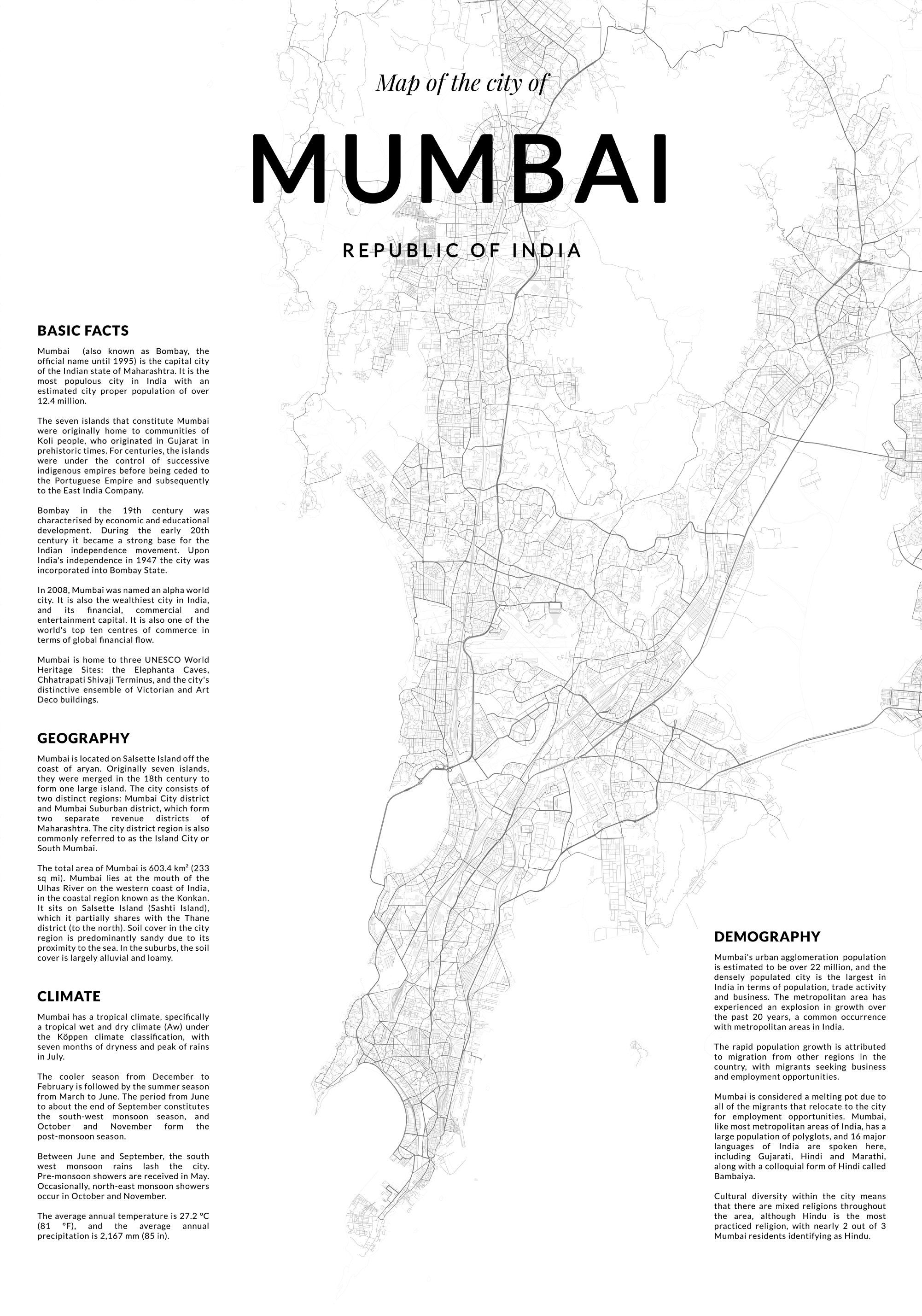 Buy Mumbai Map Print Mumbai Wall Map Mumbai Print Mumbai Online in ...