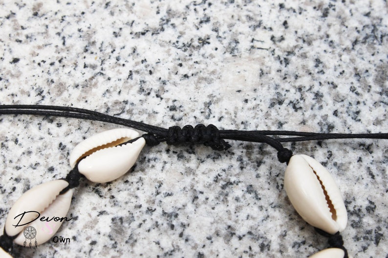 Cowry Shell Anklet, Shells Anklet on Black Wax Cord With Sliding Button ...