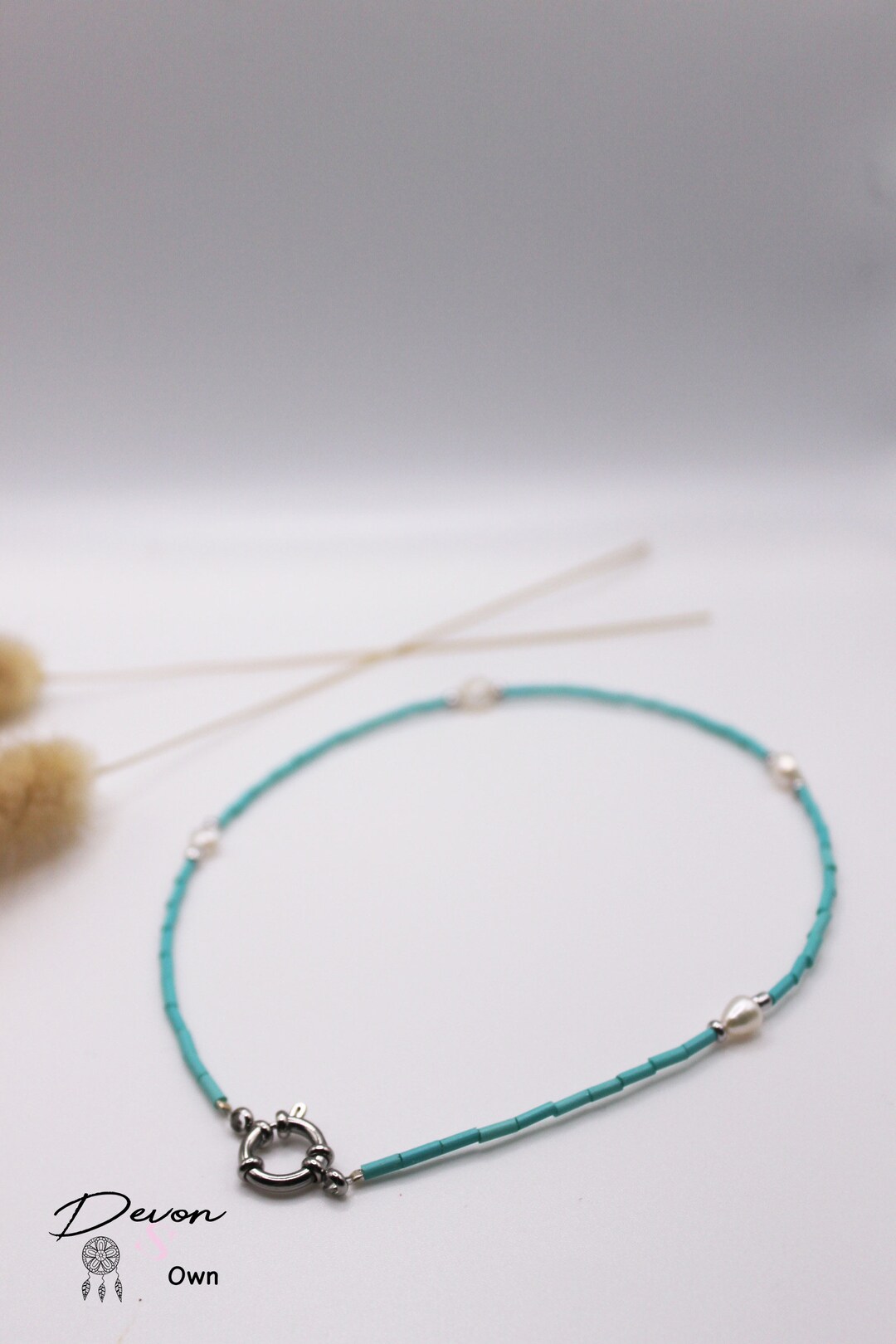 Stainless Steel Buoy Lock Bugle Choker, Turquoise Bugle Choker, Beads ...