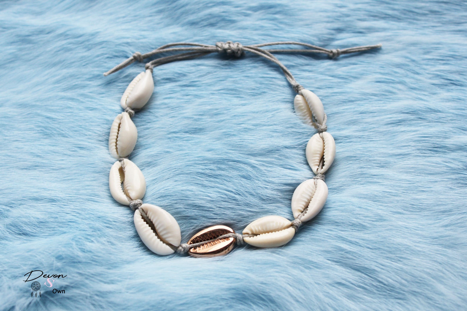 Cowry shell anklet, shells anklet on grey wax cord with sliding button ...