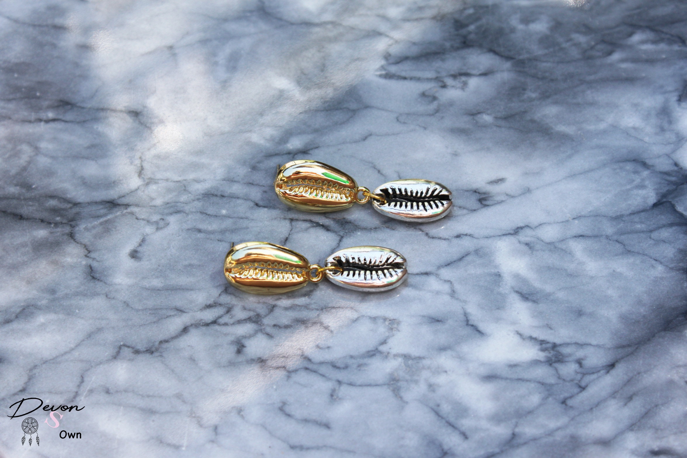 Golden Kauri Shell Ear Stud With a Silver Shell, Shells Earings ...