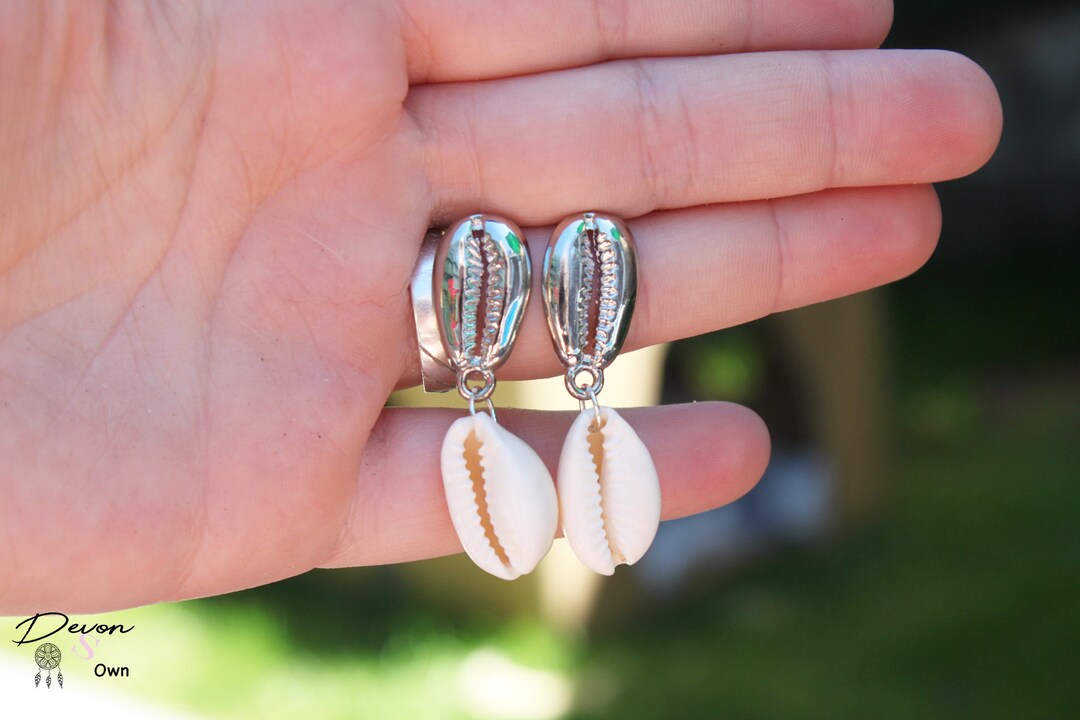 Silver Kauri Shell Ear Stud With Nature Shell, Shells Earings ...