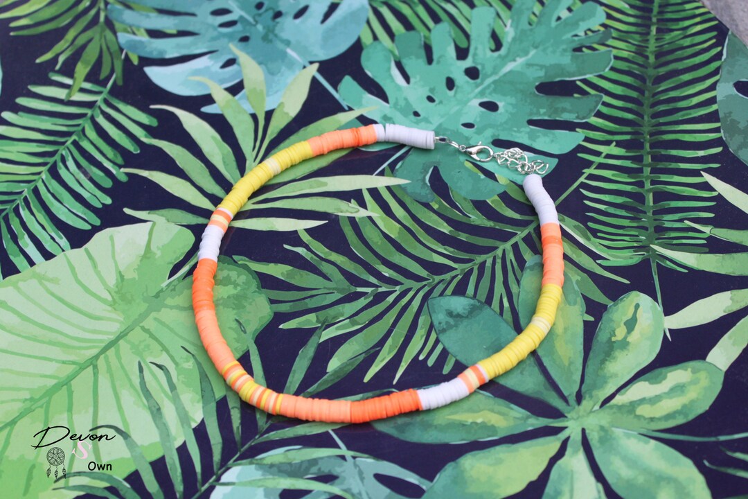 Surf Choker Orange/ Yellow, Surf Cord With Orange/ Yellow Katsuki Beads ...