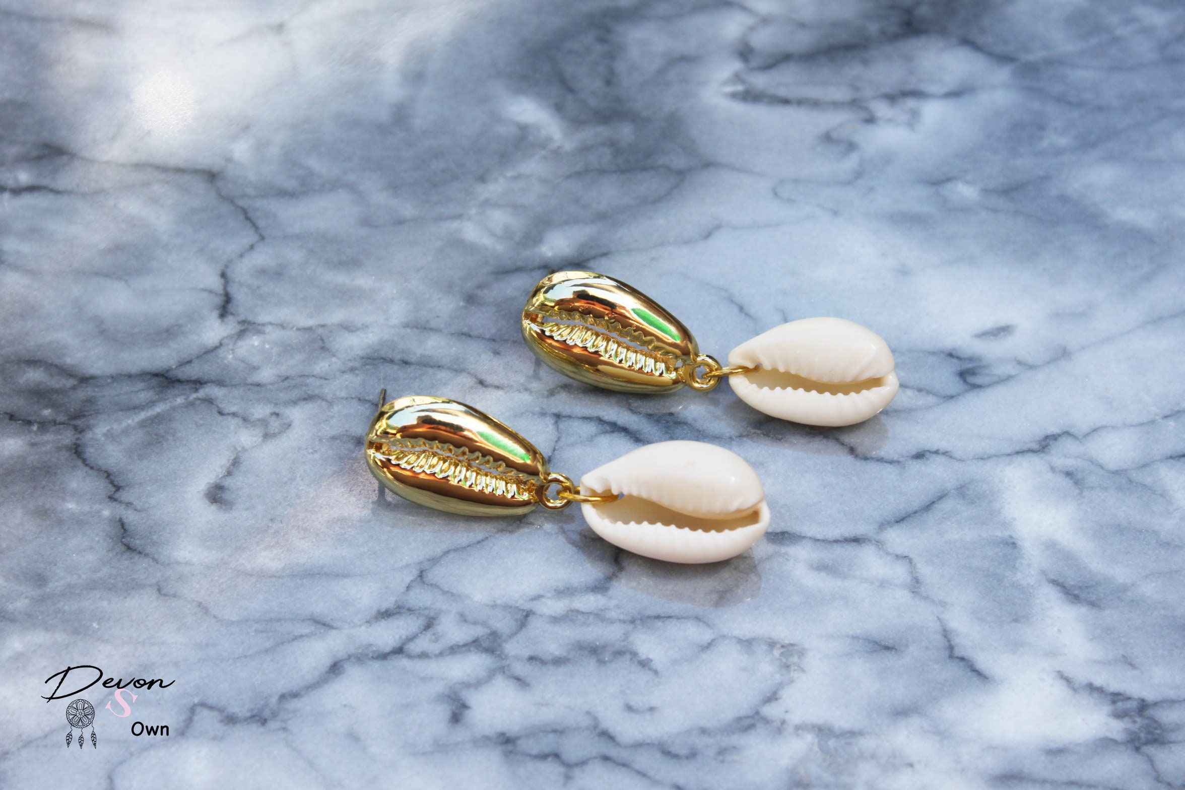 Gold Kauri Shell Ear Stud With Nature Shell, Shells Earings, Cowry ...