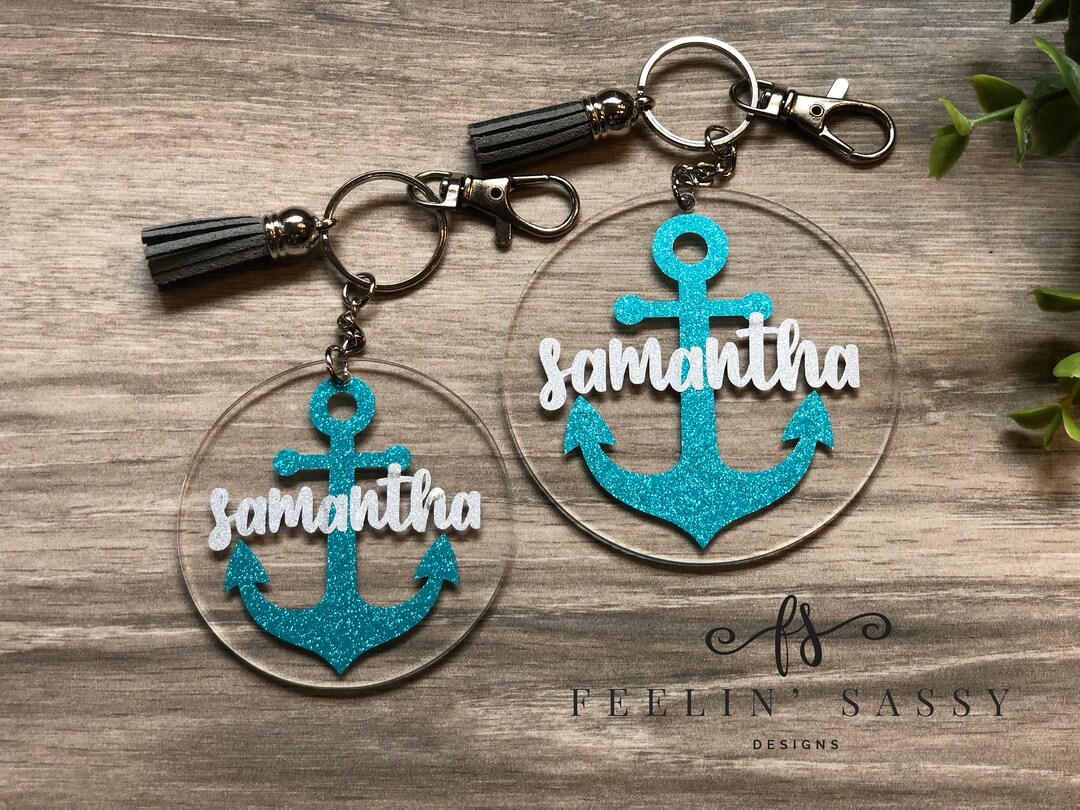 Personalized Anchor Keychain With Tassel, 2.5" or 3" Acrylic Round ...