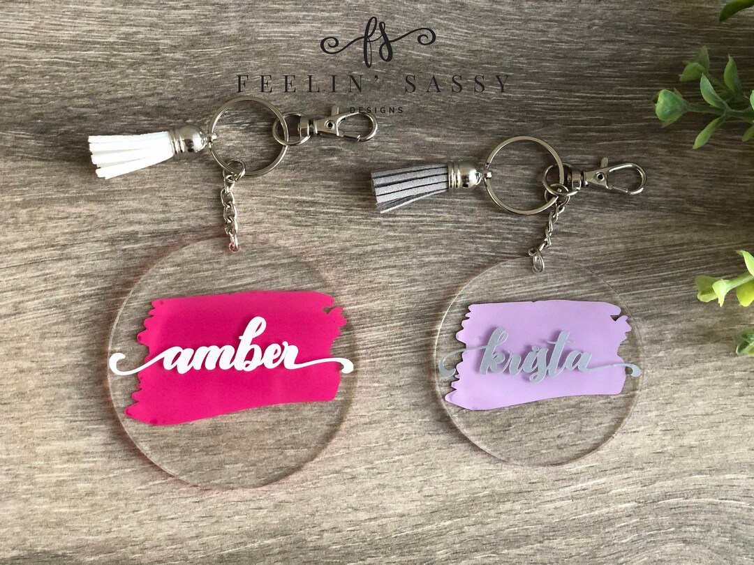 Personalized Keychain, Brushstroke With Name and Tassel, 2.5" or 3 ...
