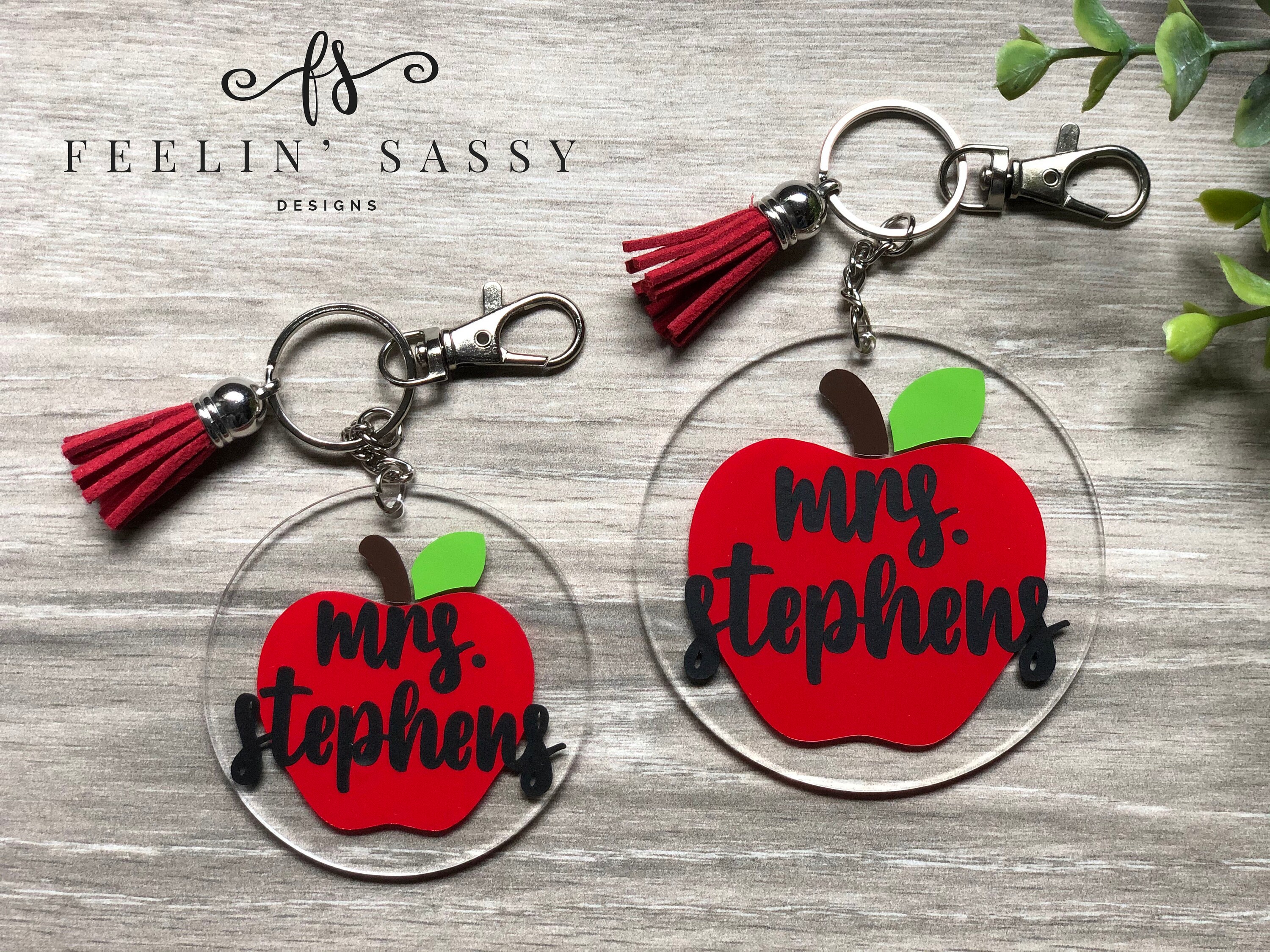 Personalized Apple Keychain With Tassel, 2.5 or 3 Acrylic Round ...