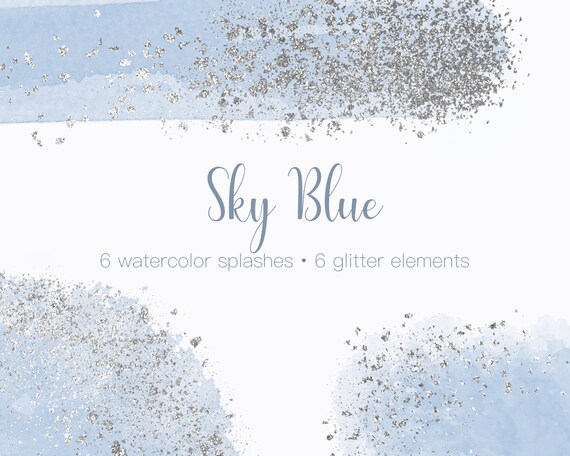 Blue Glitter Watercolor Splashes Watercolor Strokes Sparkle | Etsy