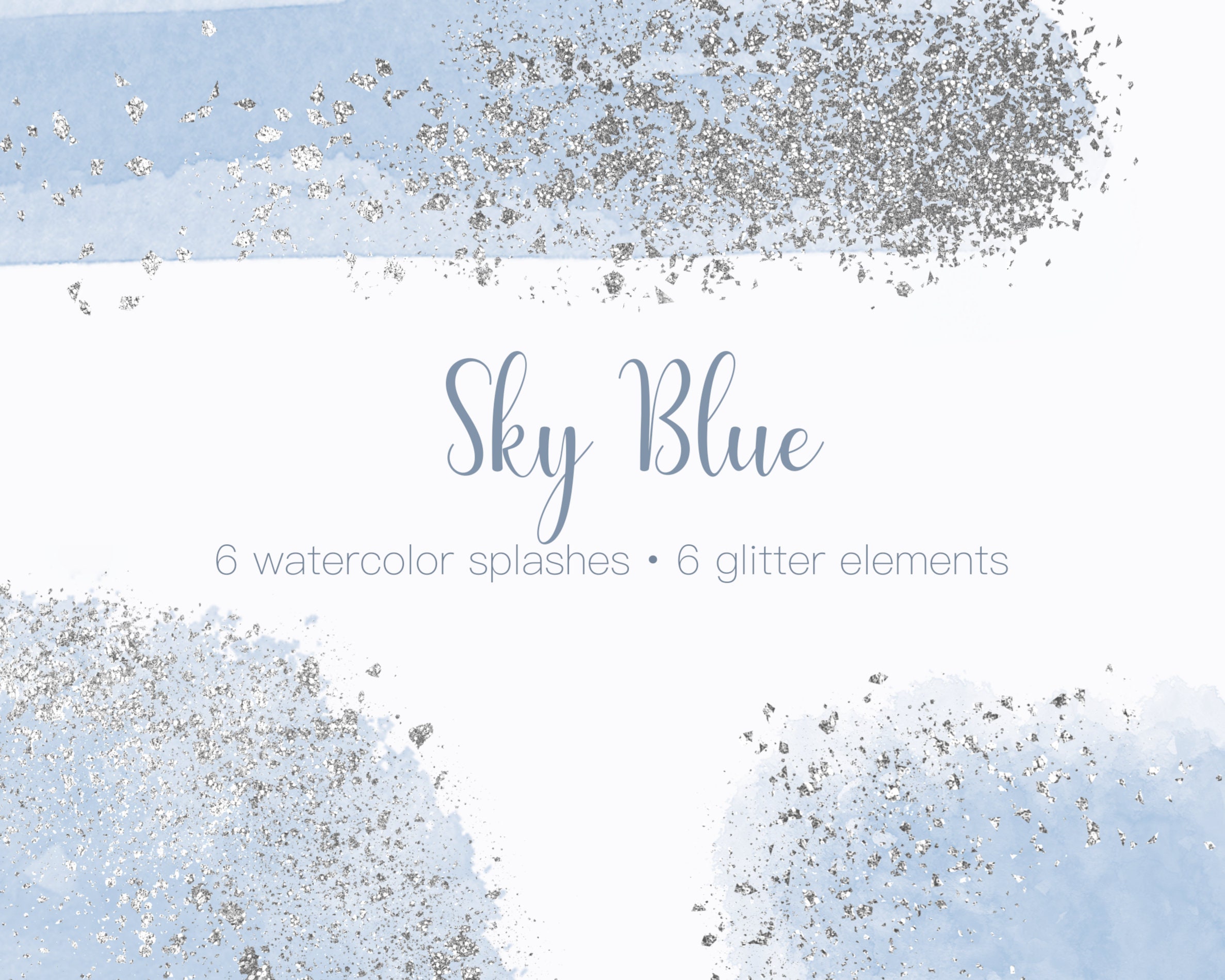 Blue Glitter Watercolor Splashes, Watercolor Strokes, Sparkle ...