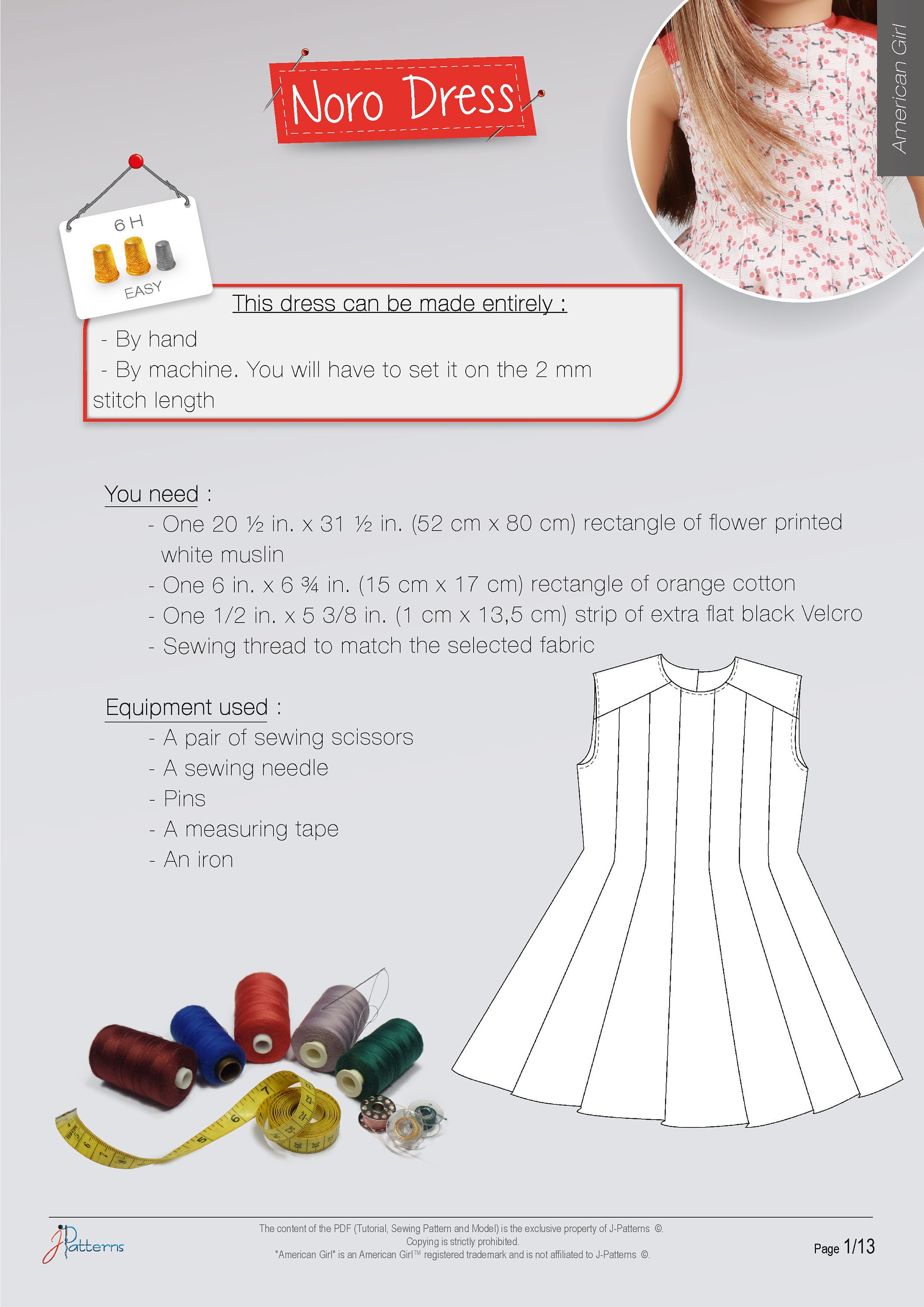 5. Dress PDF Pattern American Girl, in English, Sewing Pattern ...