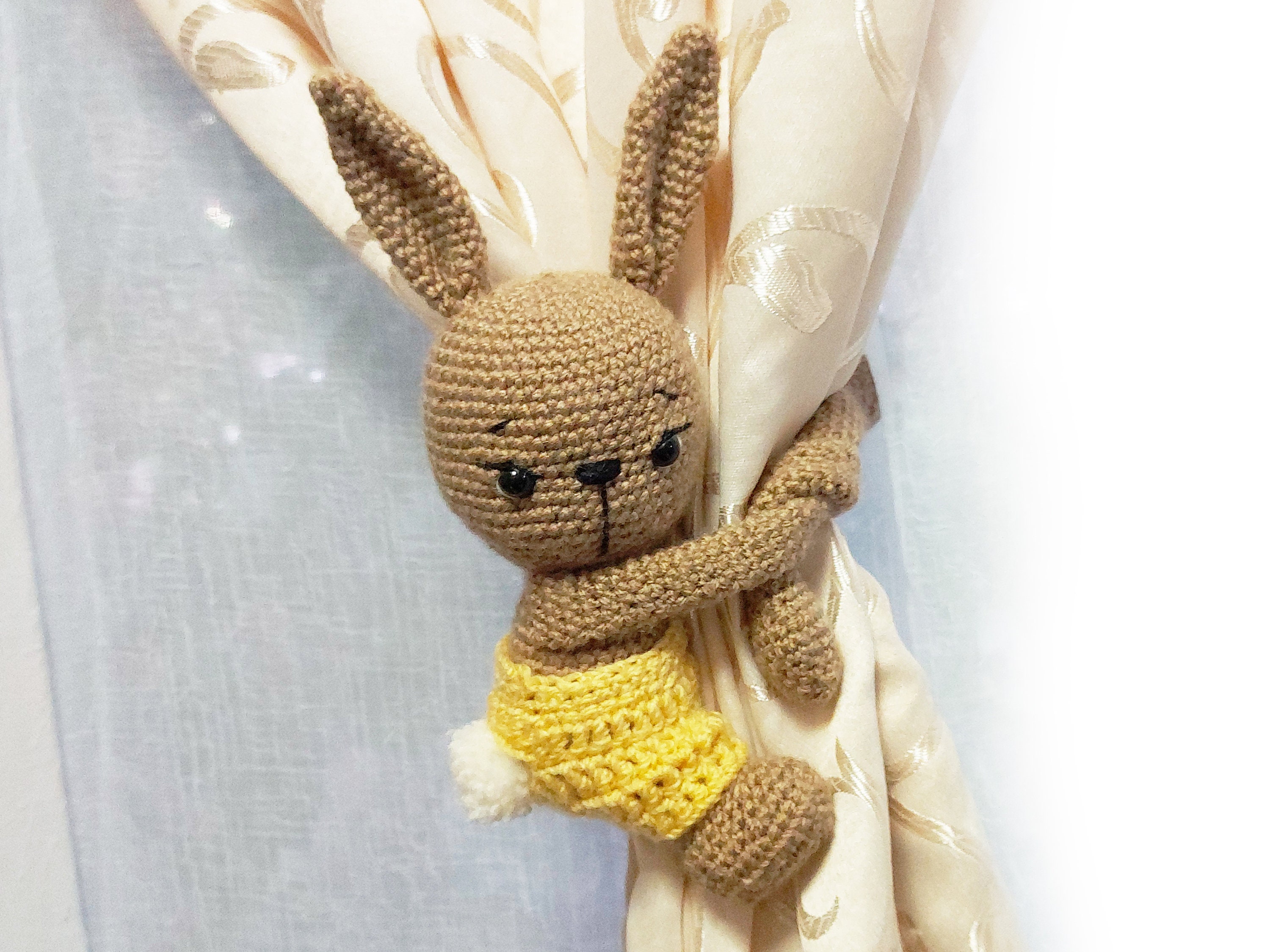 Rabbit & Monkey Pattern - Curtain Tieback - Crochet Rabbit and Monkey ...