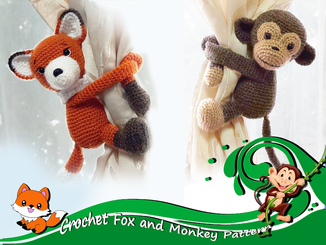 Fox and Monkey Curtain Tie Back Pattern - Crochet Fox Crochet Rabbit - Etsy