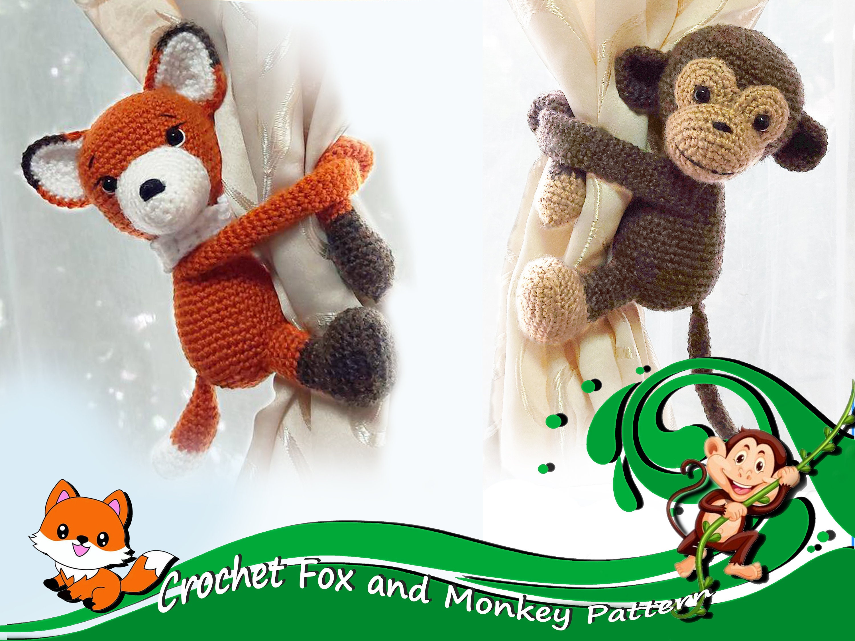 Fox and Monkey Curtain Tie Back Pattern Crochet Fox Crochet - Etsy