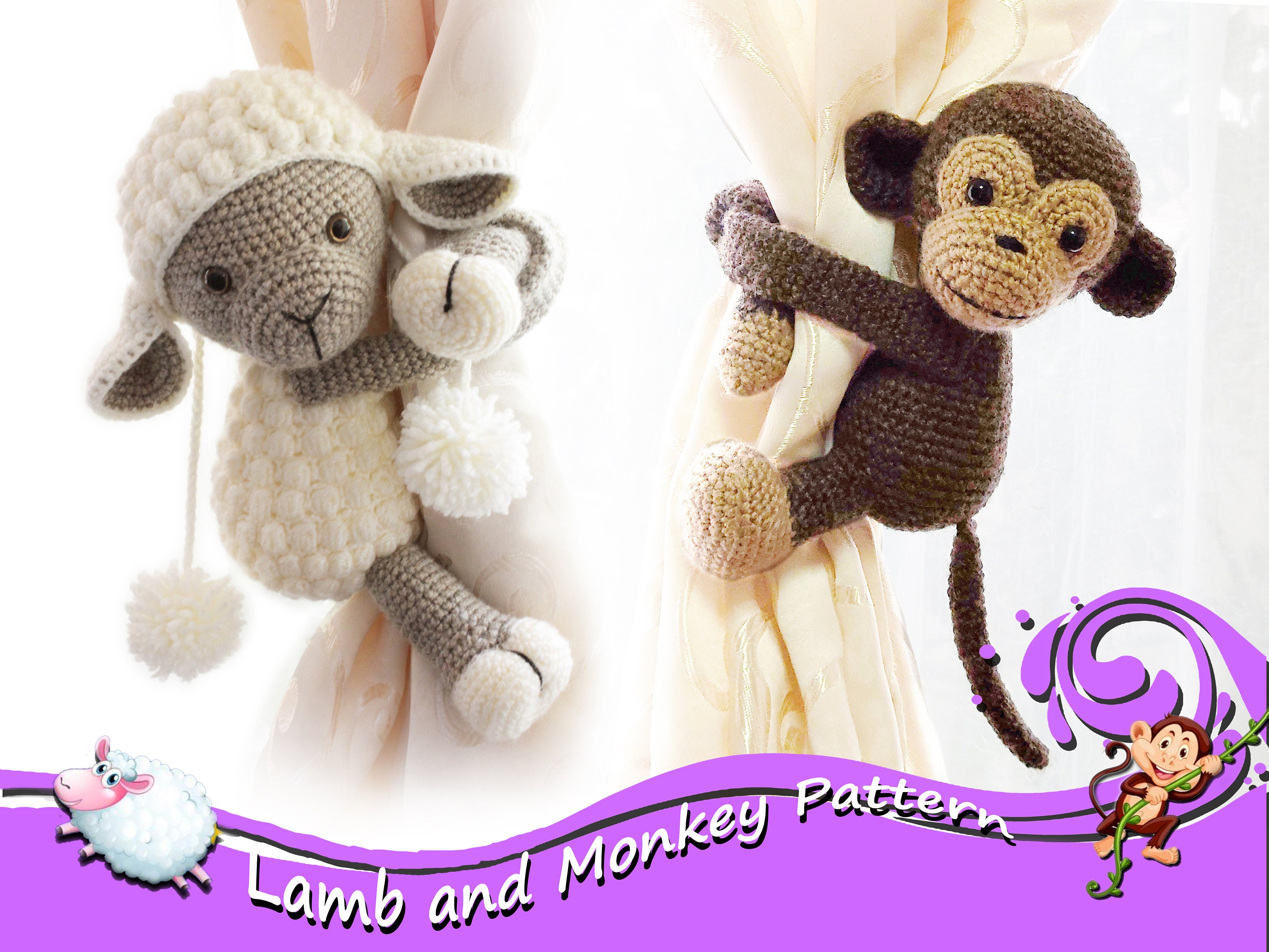 Lamb and Monkey Pattern - Crochet Lamb - Crochet Monkey - Etsy