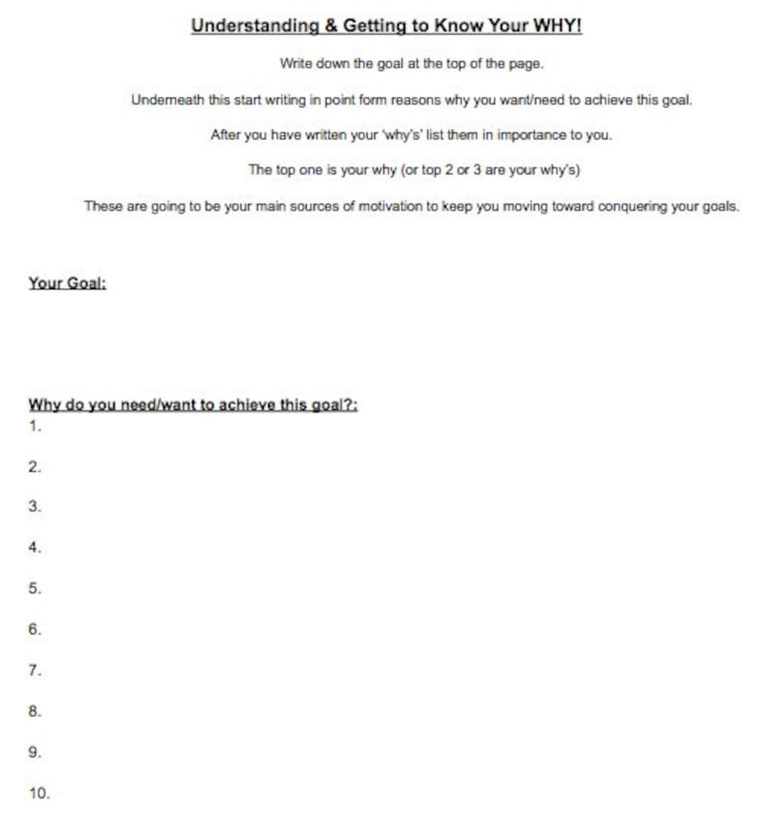 Finding Your Why, Worksheet - Etsy