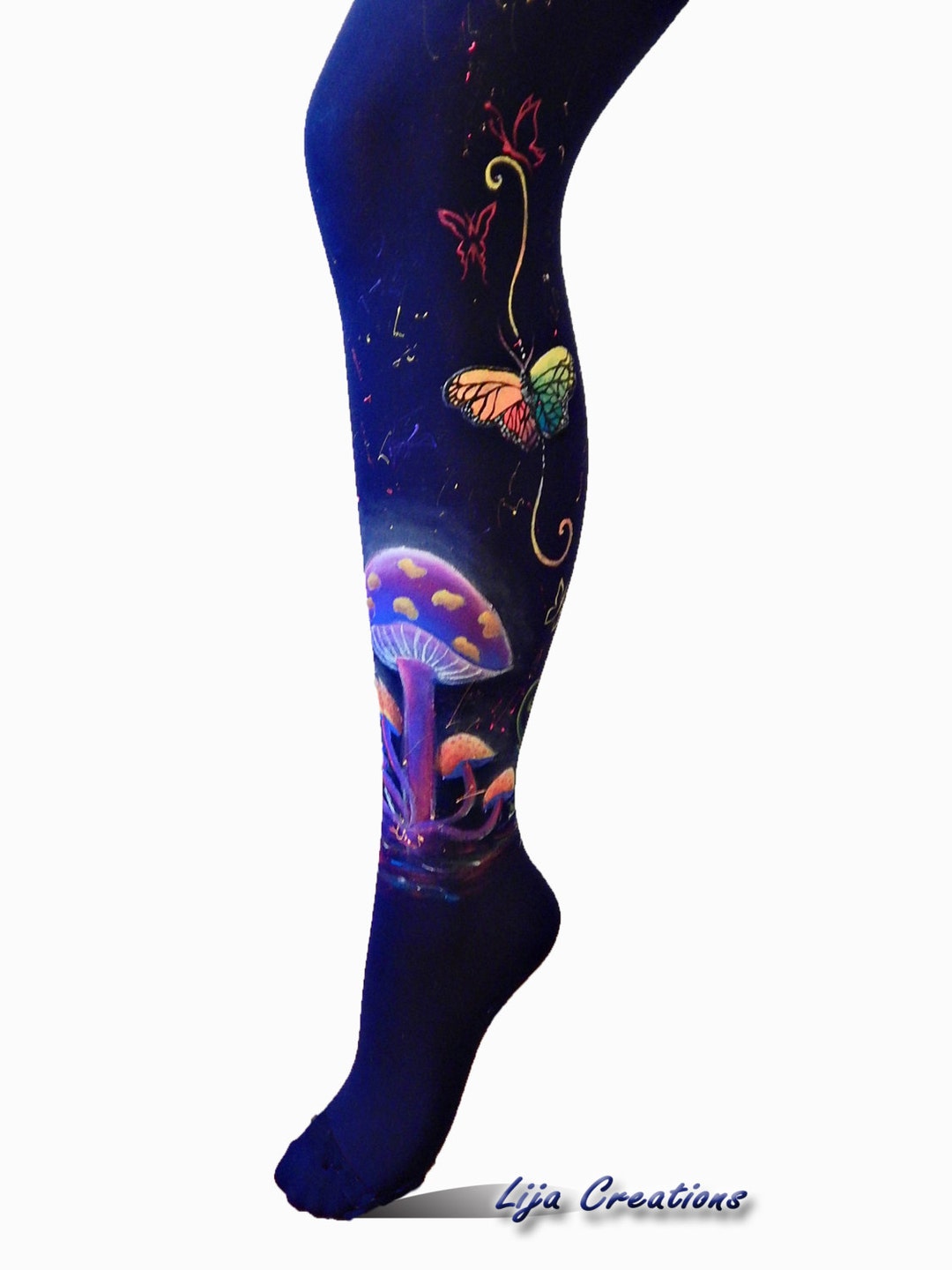 Hand Painted Colorful Tights, Colorful Mushroom Leggings, Colorful ...