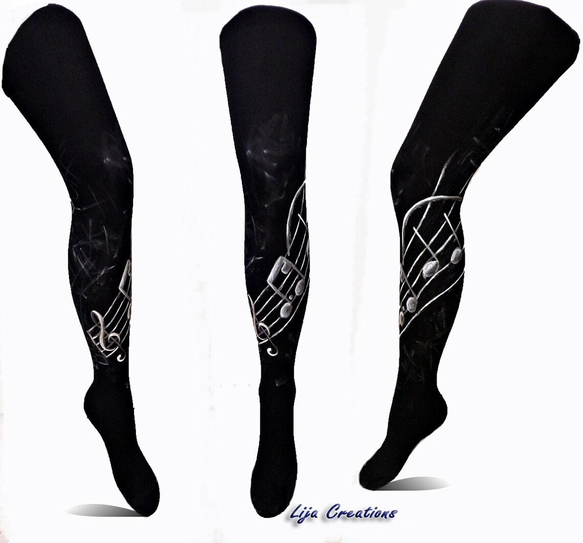 Music Leggings, Hand Painted Tights, Piano Leggings, Notes, Treble Clef ...