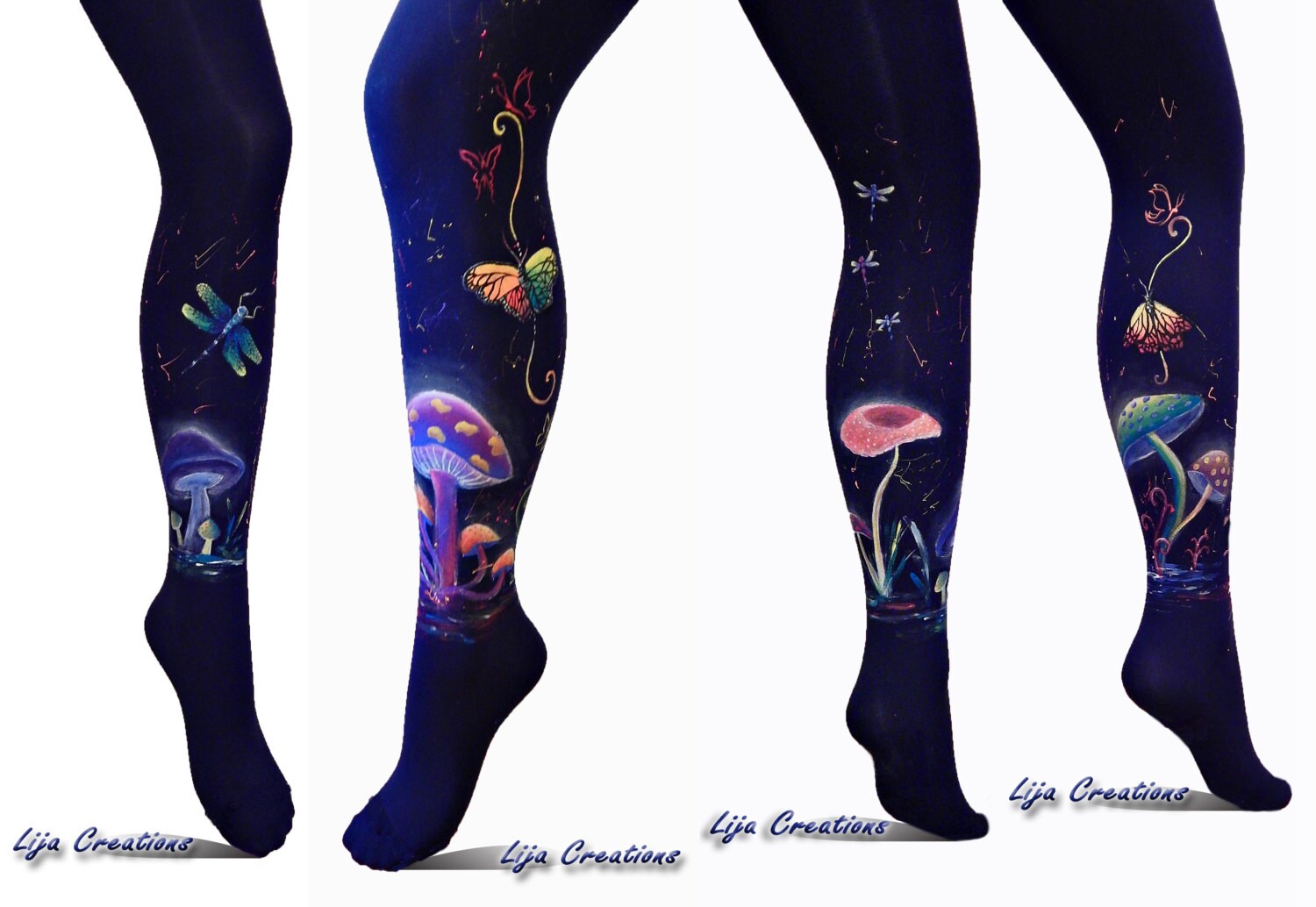 Hand Painted Colorful Tights, Colorful Mushroom Leggings, Colorful ...