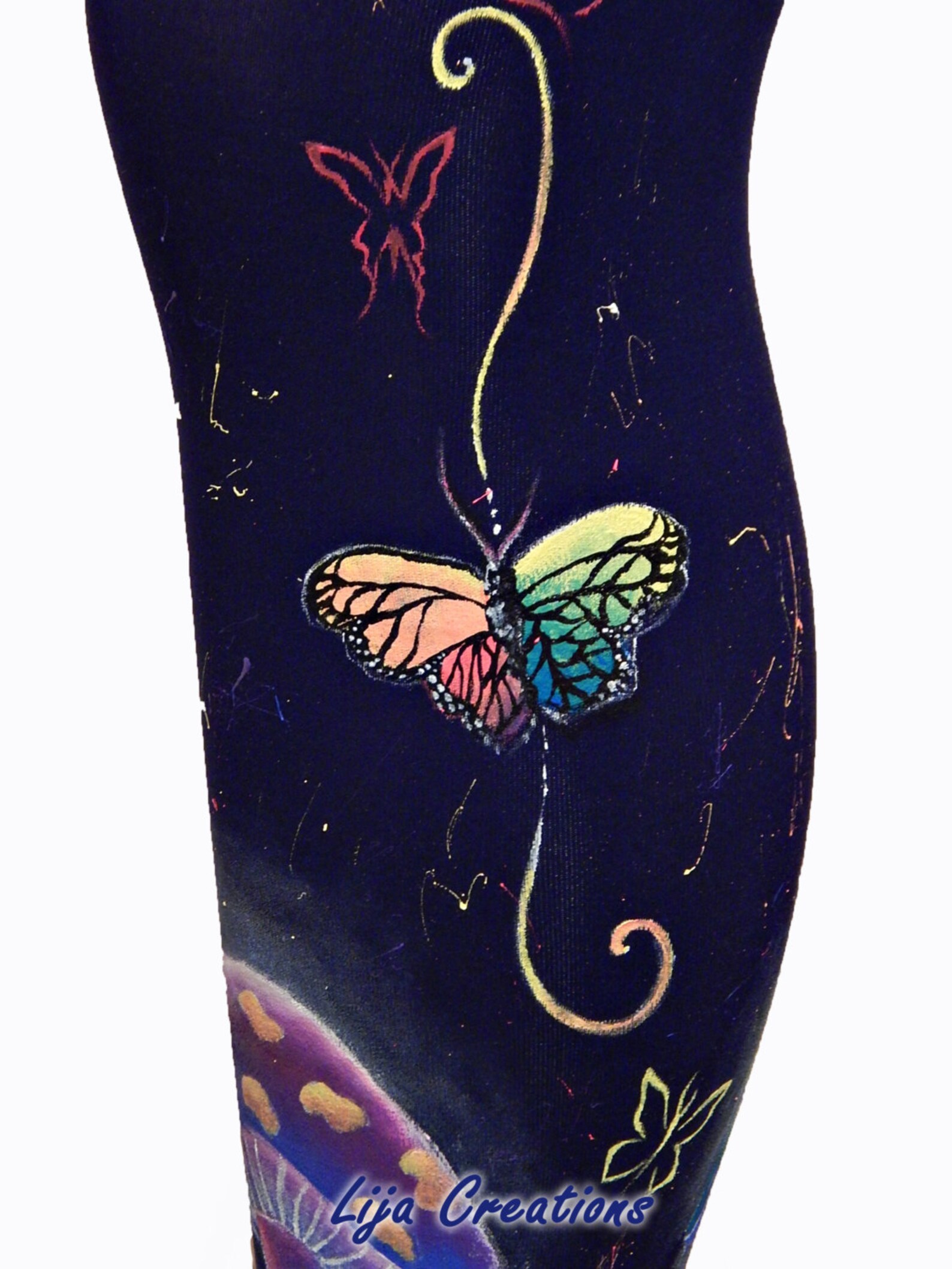 Hand Painted Colorful Tights, Colorful Mushroom Leggings, Colorful ...