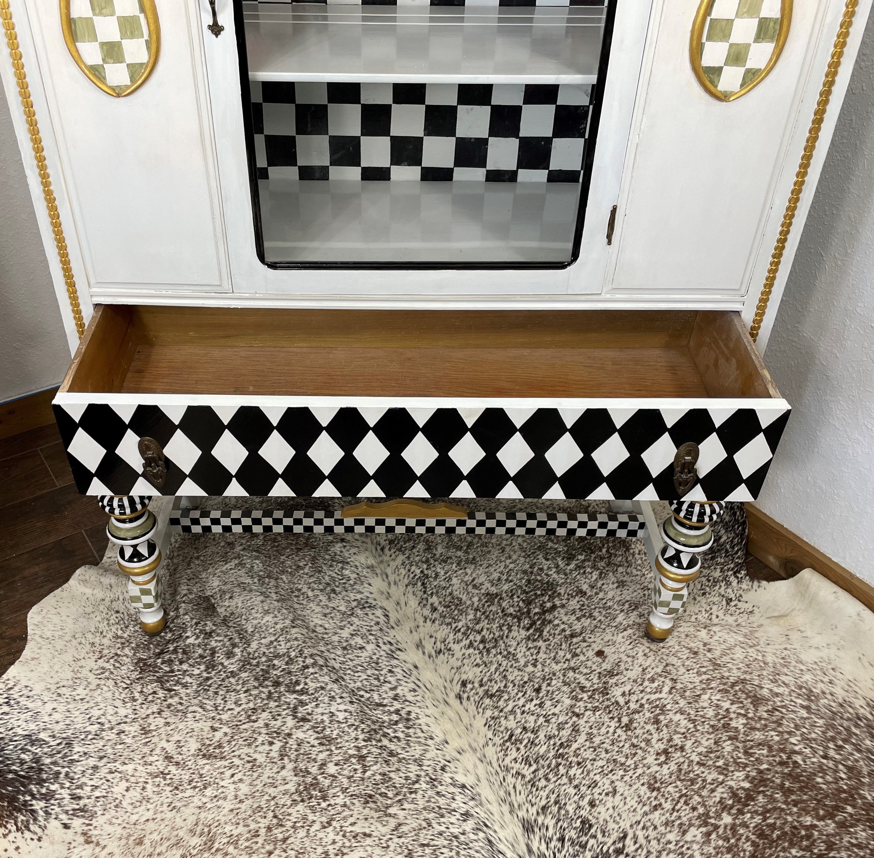 Black and White Checker China Cabinet China Cabinet - Etsy