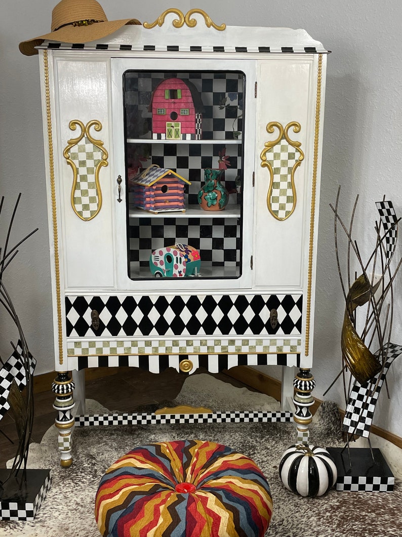 Black and White Checker China Cabinet China Cabinet - Etsy