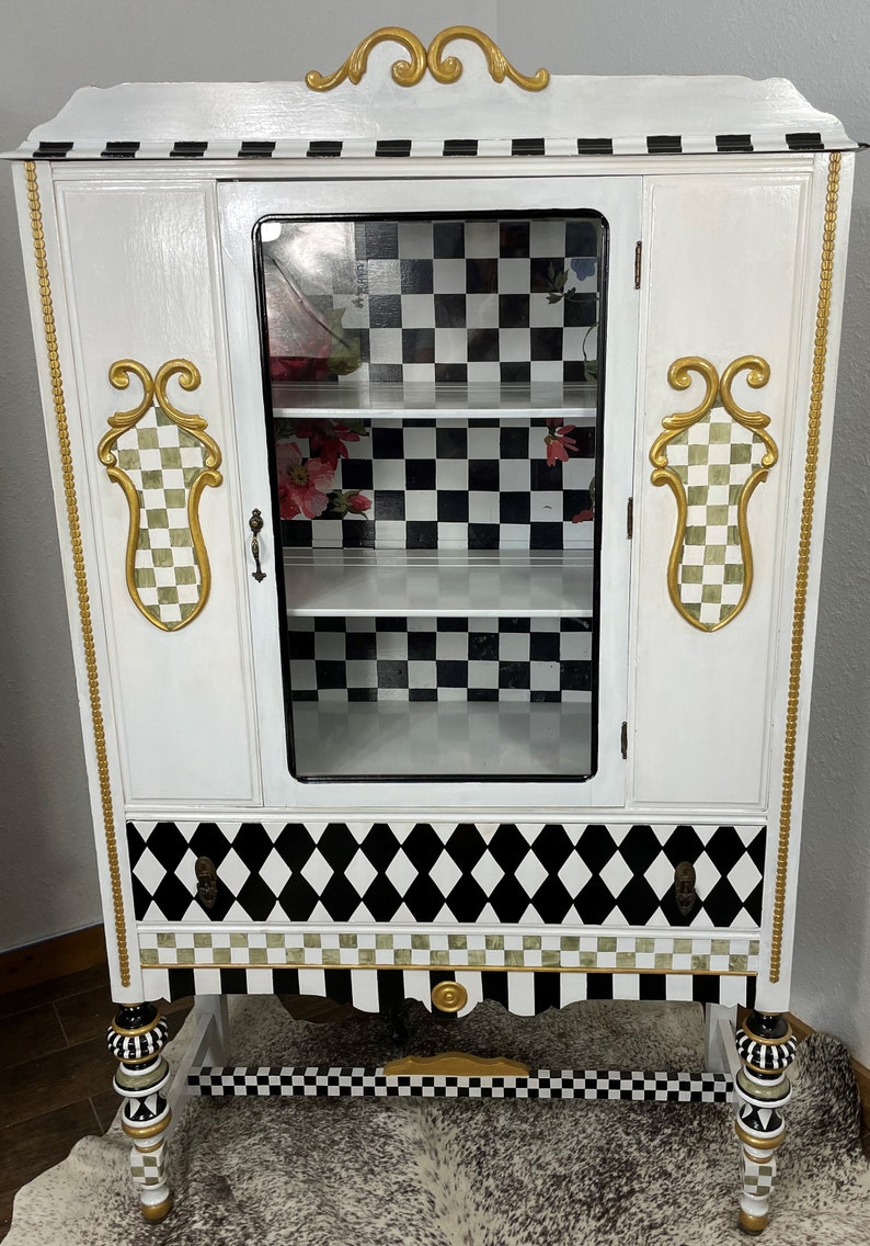 Black and White Checker China Cabinet China Cabinet - Etsy