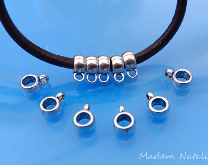Simple Silver Tone Bails (20), Flat Ring Spacer Beads With Bail, Charm ...