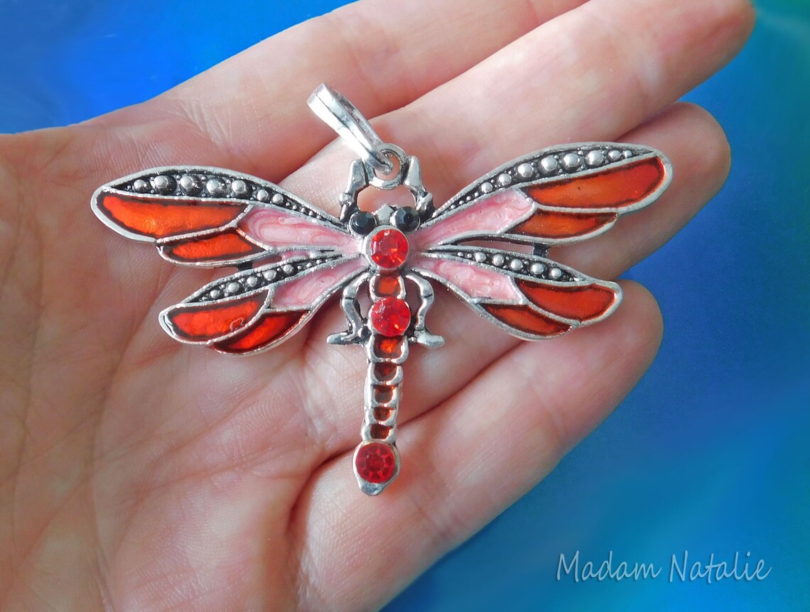 Red Dragonfly Pendant Red Rhinestone and Enamel Dragonfly | Etsy