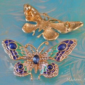Blue Green Butterfly Pin 50x30mm, Enamel Rhinestone Butterfly in ...