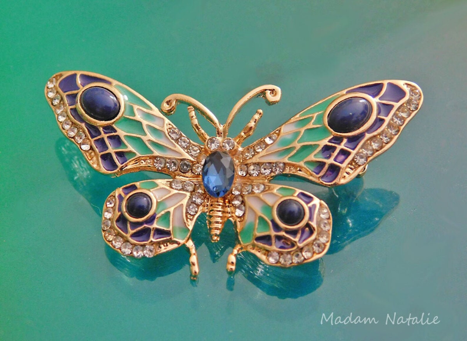 Blue Green Butterfly Pin 50x30mm Enamel Rhinestone Butterfly | Etsy