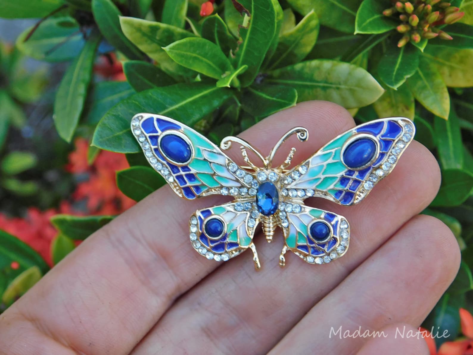 Blue Green Butterfly Pin 50x30mm Enamel Rhinestone Butterfly | Etsy