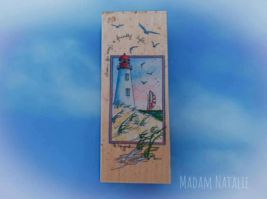 Lighthouse Beach Scene Rubber Stamp - Wood Mounted Sea Landscape - Etsy