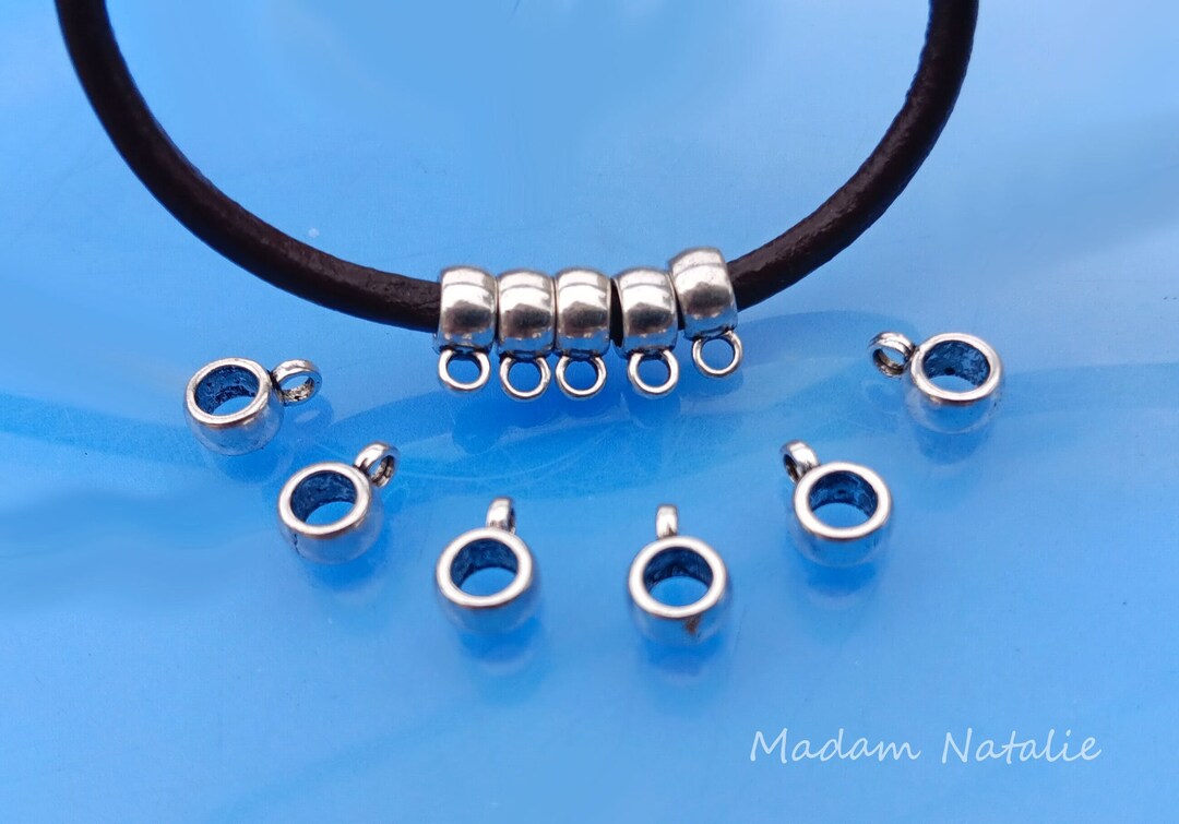 Simple Silver Tone Bails 20, Flat Ring Spacer Beads With Bail, Charm ...