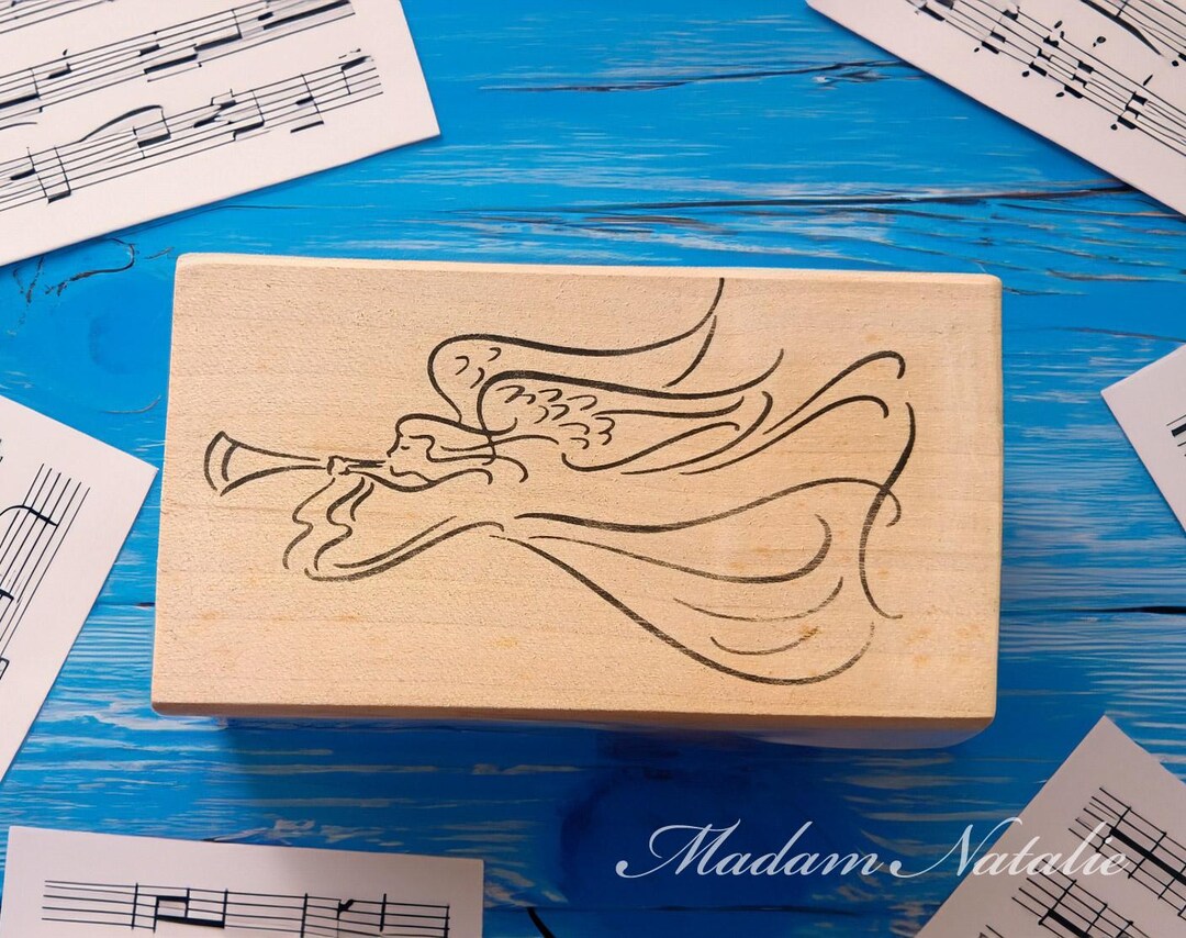 Vintage ANGEL With TRUMPET Mounted Rubber Stamp, Angel Blowing Trumpet ...