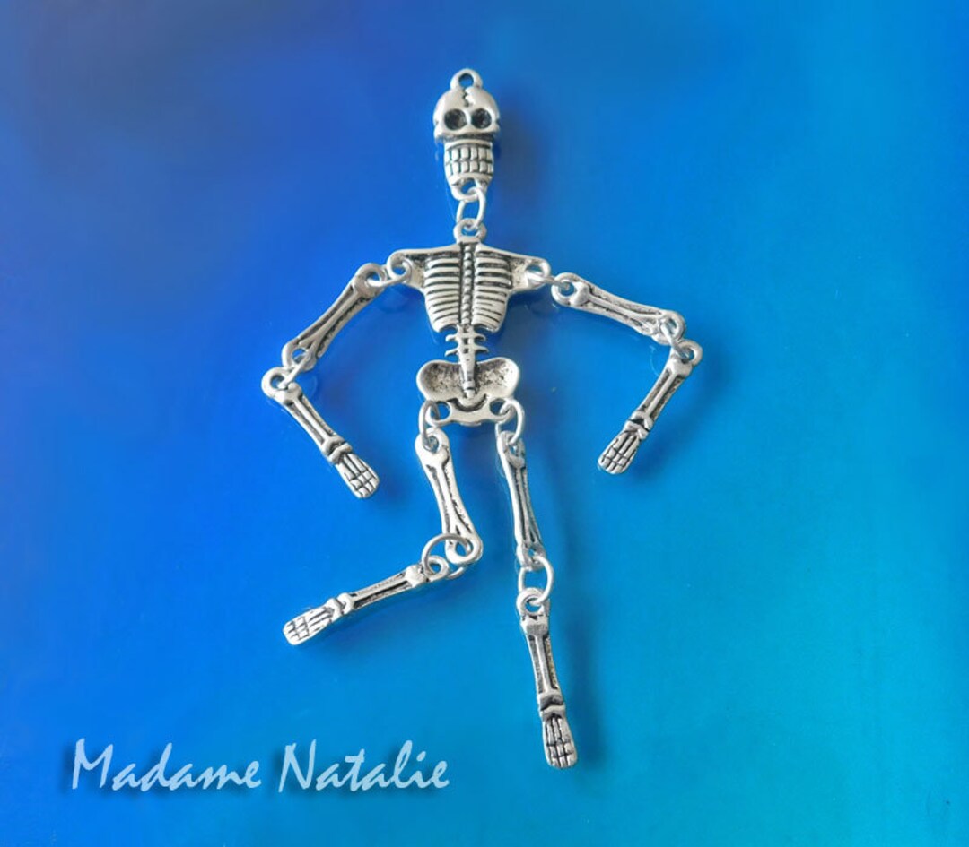 Skeleton Pendant 97x22mm, Antiqued Silver Skeleton, Halloween Skeleton ...