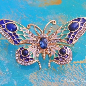 Blue Green Butterfly Pin 50x30mm, Enamel Rhinestone Butterfly in ...