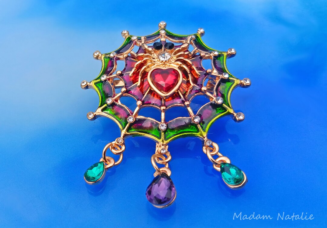 Crystal Spider Pin Brooch, Colorful Spider Web Pin, Halloween Brooch in ...